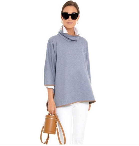 Tuckernuck | Sweaters | Nwt Tuckernuck Slate Blue Leather Trim Funnel ...